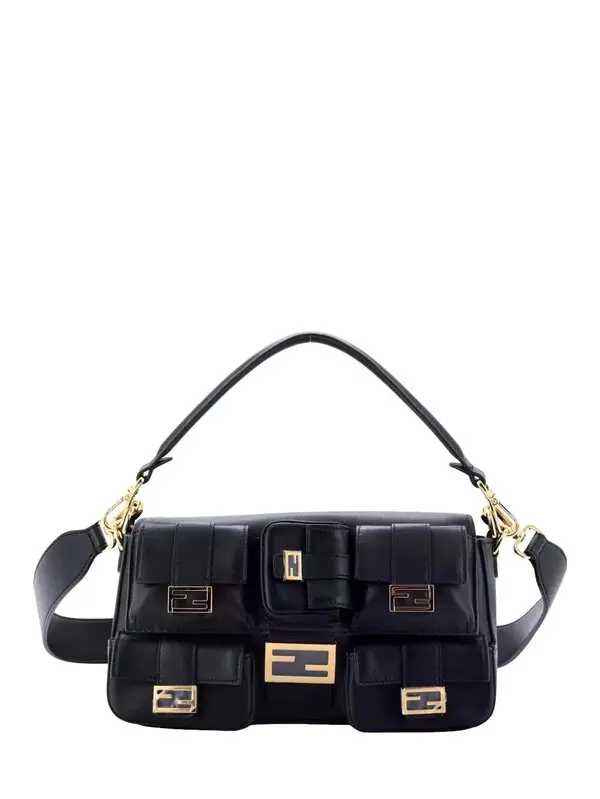 Fendi Multipocket Baguette Leather Shoulder Bag - Black