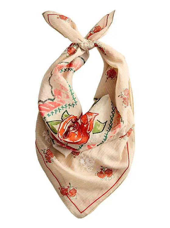 TERRAIN Valente Roses Embroidered Cotton Bandana - Red