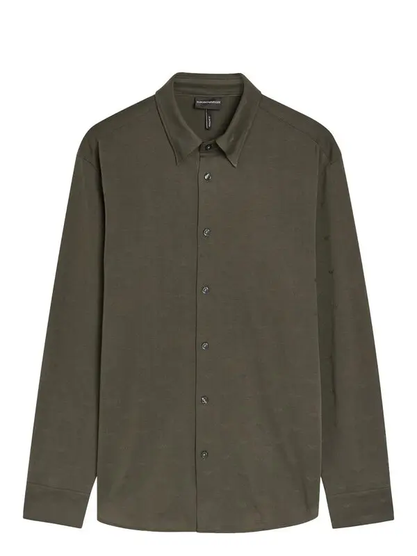 Emporio Armani Logo-intarsia Cotton Shirt - Grey