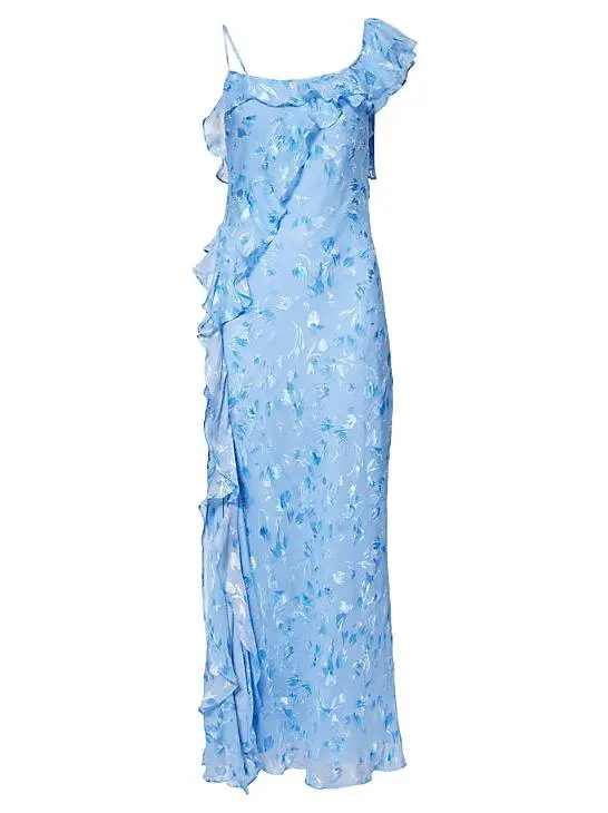 Rixo Ester Asymmetric Silk Maxi Dress - Ava Devore Blue
