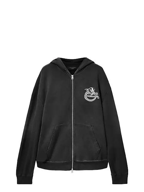 ALLSAINTS Terra Zip-up Cotton Hoodie - Washed Black