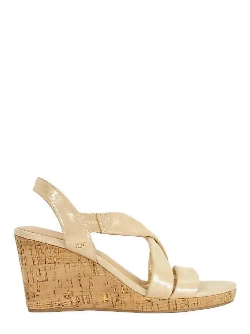 DUNE Kamies Leather Wedge Sandals - Gold Plain Leather