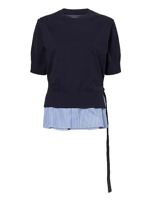 Sacai Stripe Poplin And Cotton-knit Top - Navy Stripe
