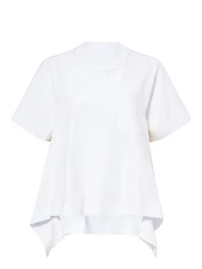 Sacai Relaxed Cotton-jersey T-shirt With Satin Panel - White