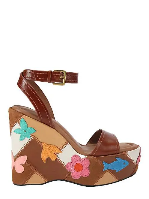 Kurt Geiger Patchwork Leather Platform Wedge Sandals - Brown/oth