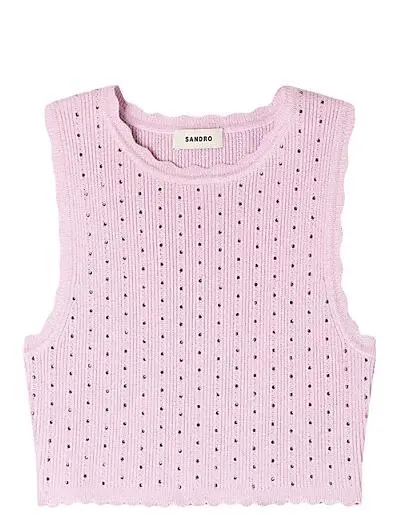 Sandro Rhinestone-embellished Knitted Cropped Top - Mauve