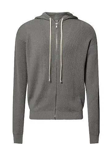 Rick Owens Zip-up Rib-knit Wool Hoodie - Euca