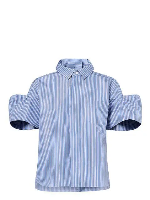 Sacai Short-sleeve Cotton Poplin Shirt - Blue Stripe