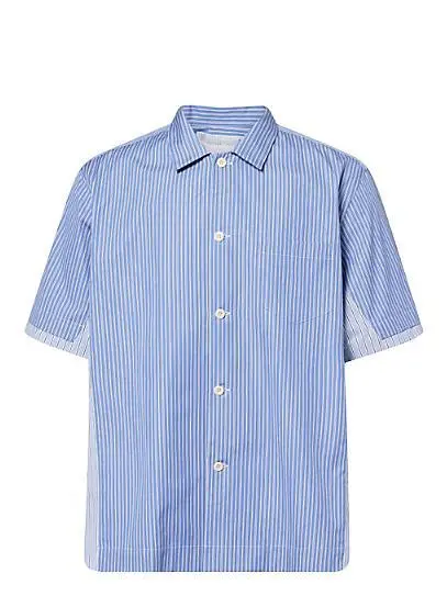 Sacai Pinstripe Short-sleeve Cotton Poplin Shirt - Blue Stripe