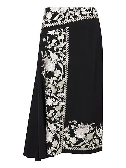 Erdem Embroidered Wool Midi Skirt - Black