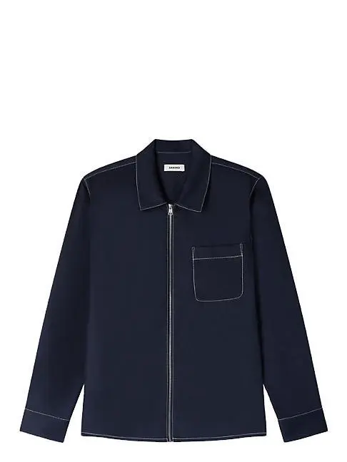 Sandro Relaxed-fit Zip-up Lyocell-blend Shirt - Navy Blue