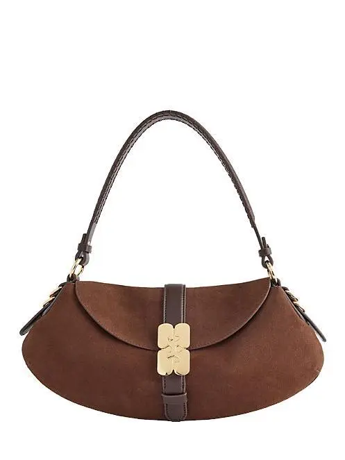 GANNI Kat Baguette Suede Shoulder Bag - Chicory Coffee