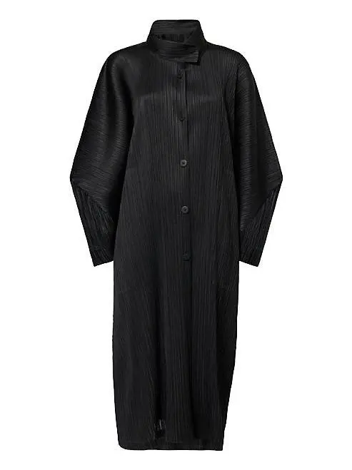 Issey Miyake Skyline Pleats Knitted Coat - Black