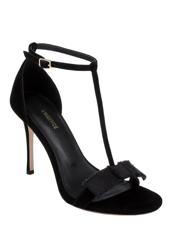 L'Agence Lerner Suede T-strap Sandals - Black