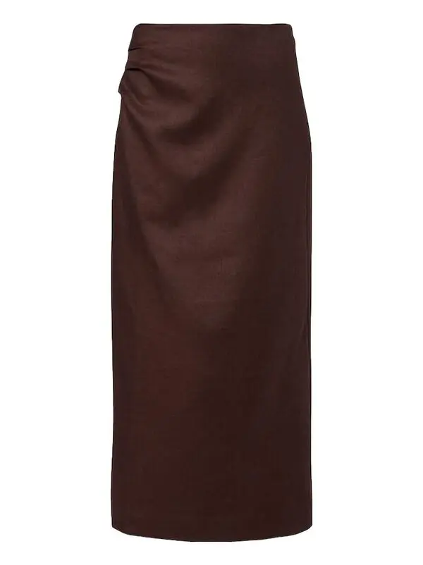 SIR. Linen Midi Skirt - Brown