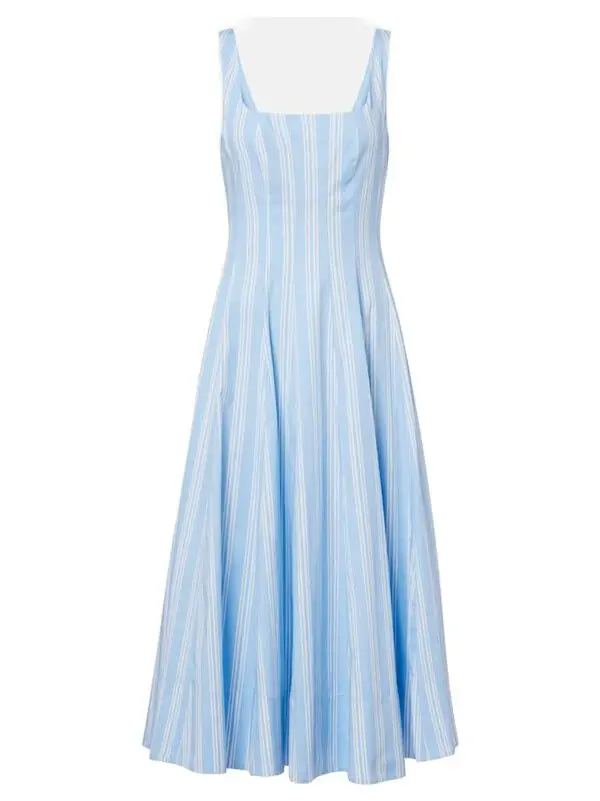 Staud Wells Striped Cotton Midi Dress - Blue