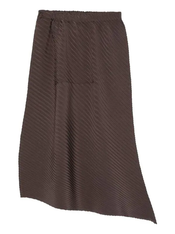 Issey Miyake Asymmetric Pleated Midi Skirt - Brown