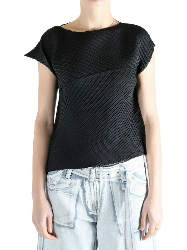 Issey Miyake Asymmetric Pleated Top - Black