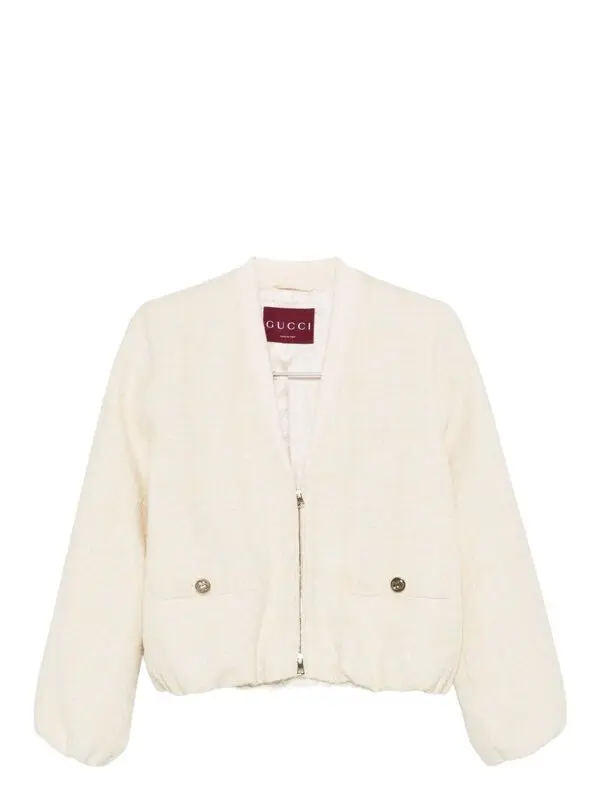 Gucci Cotton Tweed Bomber Jacket - Beige