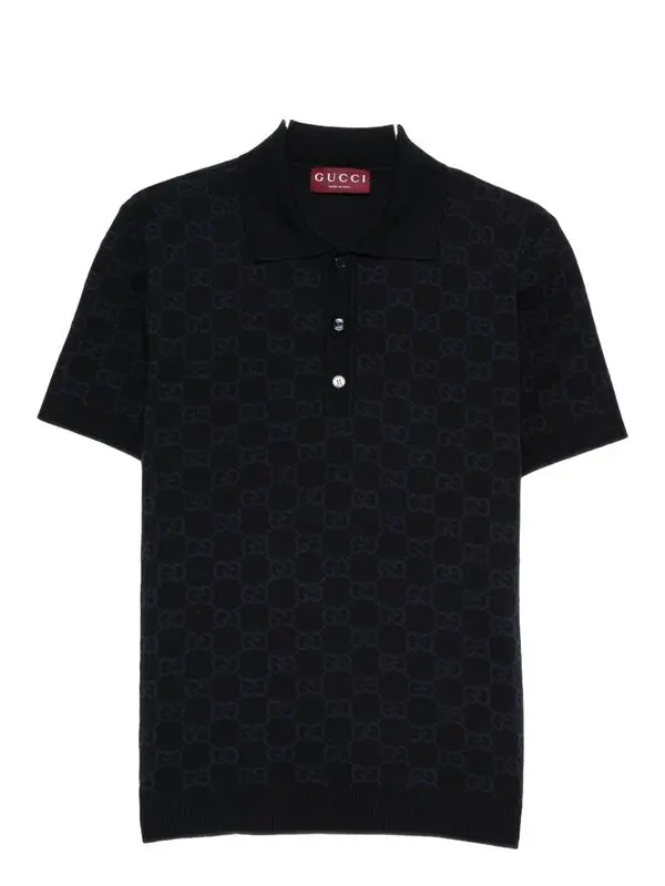 Gucci Gg Cotton And Silk Polo Shirt - Blue