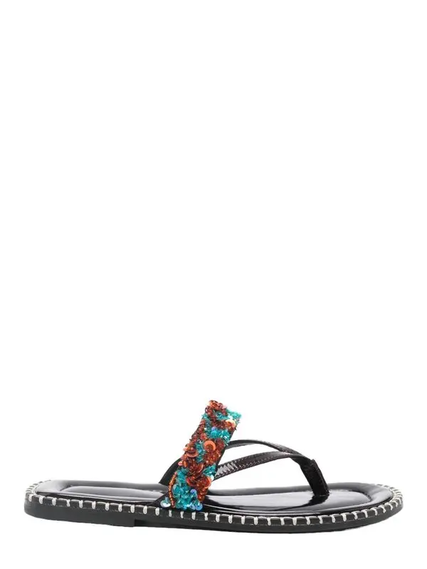 Dries Van Noten Embroidered Leather Thong Sandals - Sky Blue