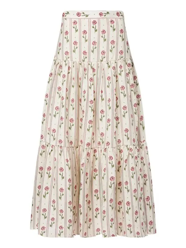 Agua Bendita Bergamota Floral Linen Maxi Skirt - White