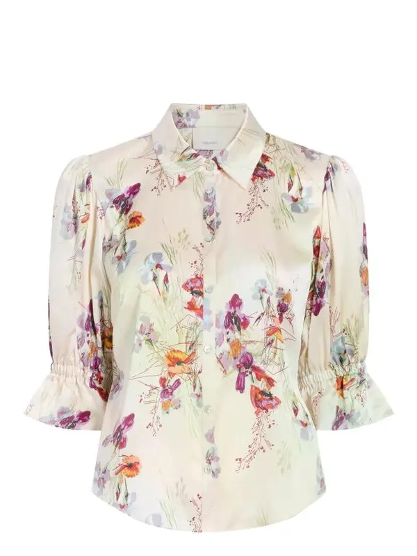 Cinq À Sept Iris Bouquet Fiona Ruffled Floral Shirt - Neutrals
