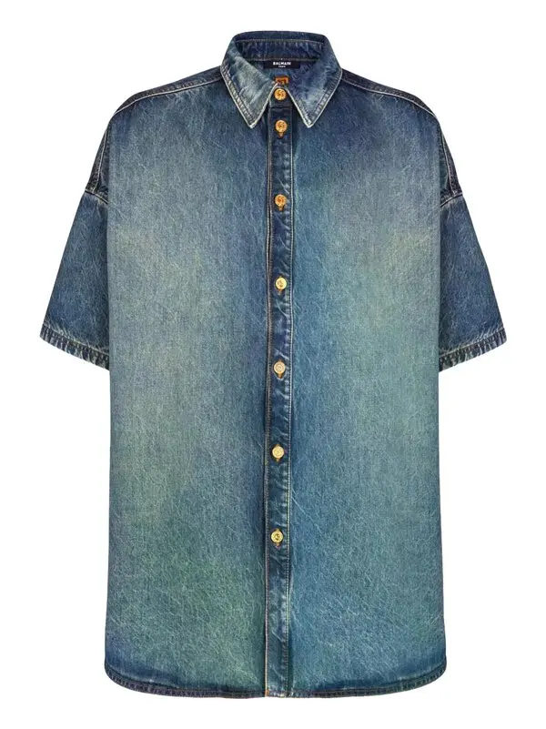 Balmain Buttoned Short-sleeve Shirt - Blue