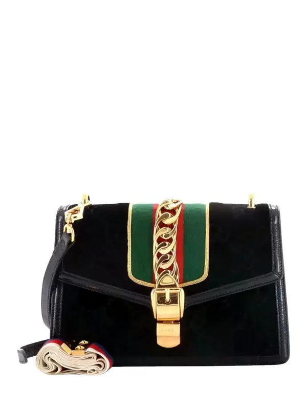 Gucci Sylvie Small Gg Velvet Shoulder Bag - Black