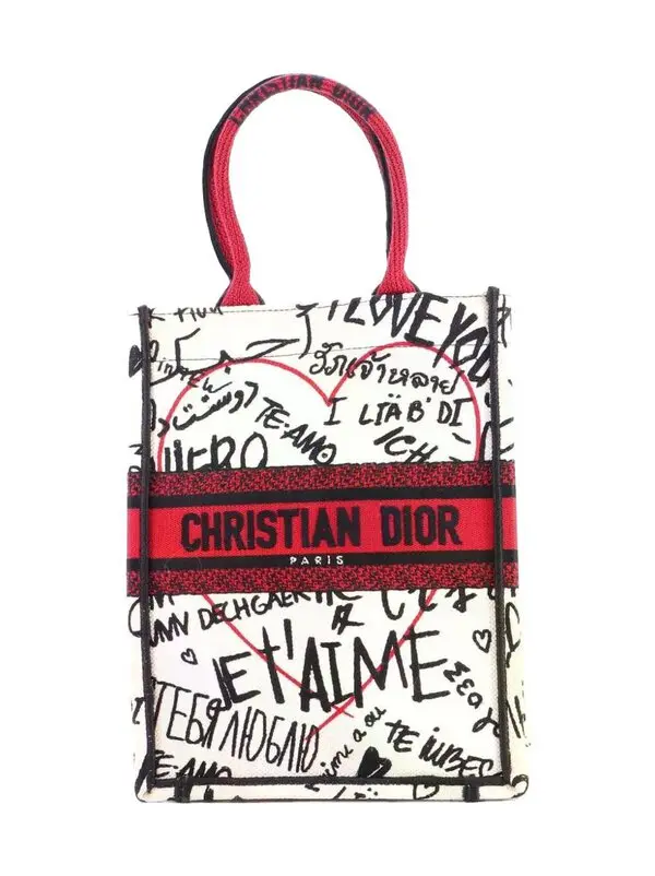 Dior Book Embroidered Canvas Vertical Tote Bag - Neutrals