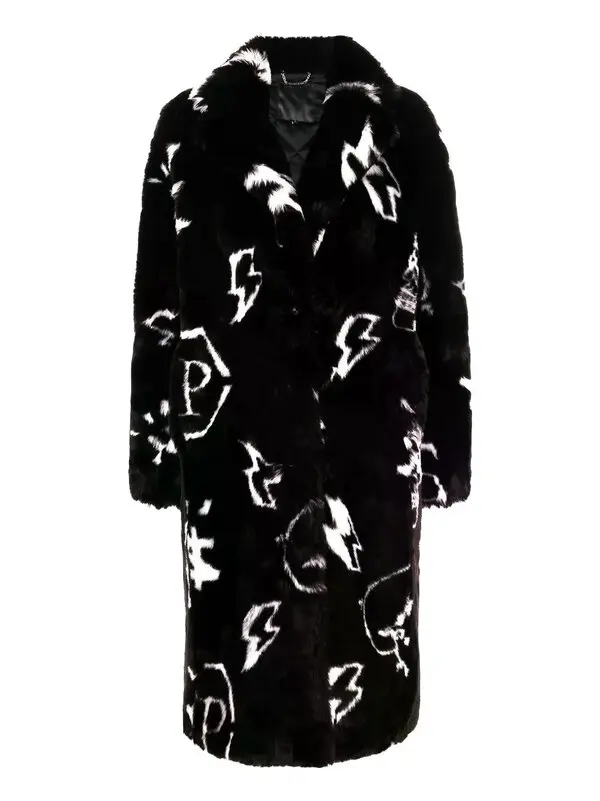 Philipp Plein Monogram Faux Fur Coat - Black