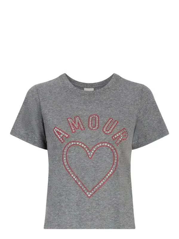 Cinq À Sept Crystal Embellished 'amour' T-shirt - Grey