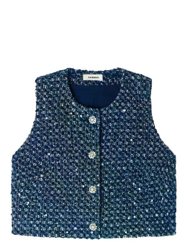 Sandro Sequined Cropped Waistcoat - Blue
