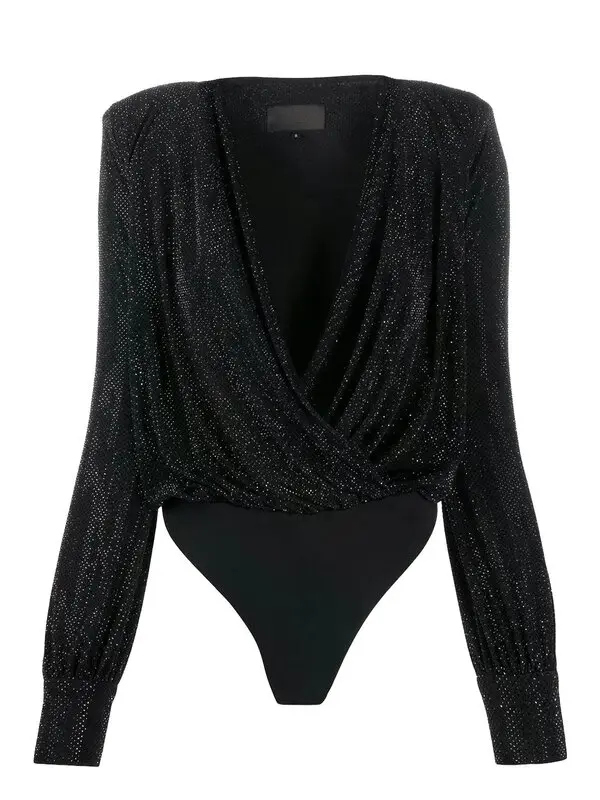 Philipp Plein Crystal-embellished Wrap Bodysuit - Black