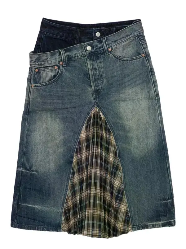 Andersson Bell Pleated Combo Flipped Denim Skirt - Blue