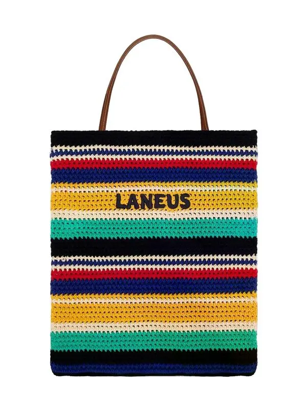 LANEUS Striped Shoulder Bag With Top Handle - Neutrals