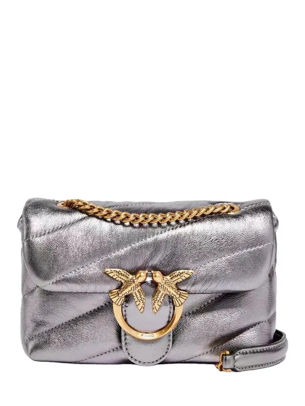 Pinko Quilted Cross Body Bag With Bird Detail - Grey