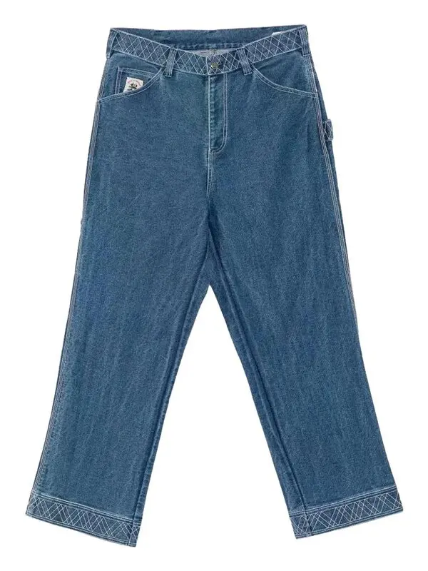 BODE Embroidered Straight Leg Trousers - Blue