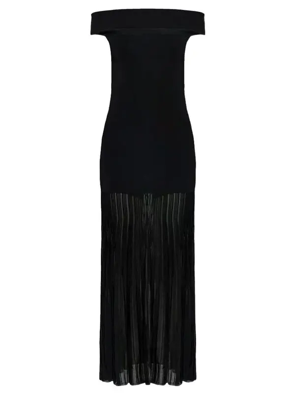 Michael Kors Off-shoulder Pleated Sheer Panel Maxi Dress - Black