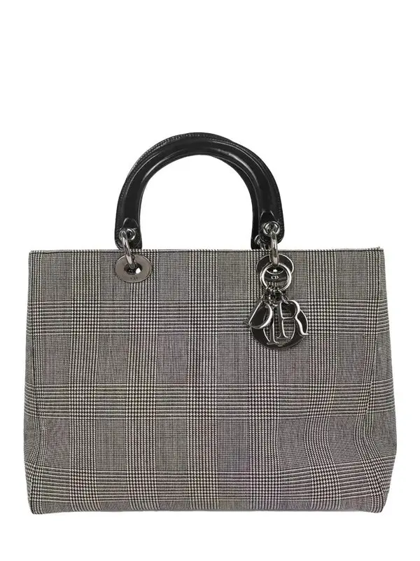 Dior 1999 Large Lady Houndstooth Handbag - Black