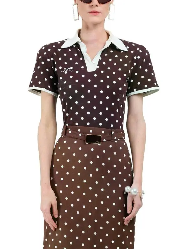 ROWEN ROSE Polka-dots Short-sleeves Polo - Brown