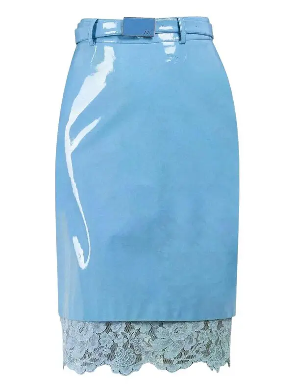 ROWEN ROSE Lace Belted Midi Skirt - Blue