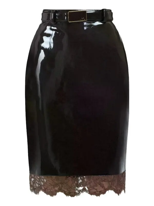 ROWEN ROSE Vinyl Lace Midi Skirt - Brown