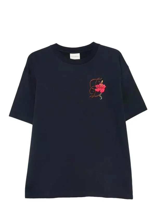 Drole De Monsieur Hibiscus-embroidered T-shirt - Blue