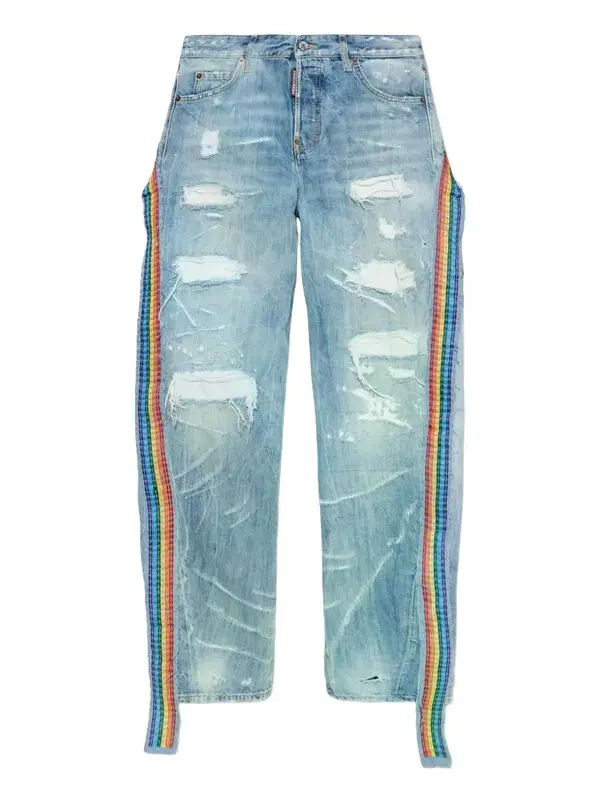 Dsquared2 Loose Fit Twist Jeans With Rainbow Detail - Blue