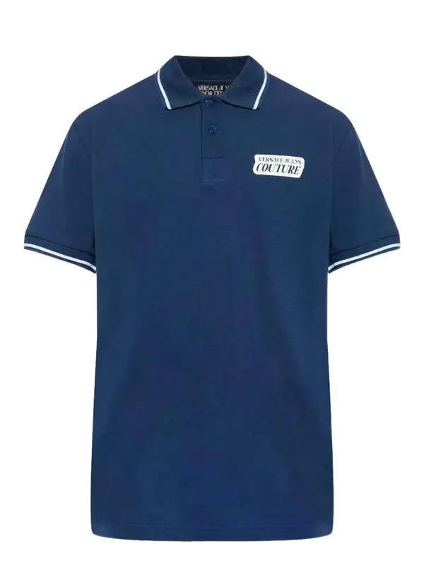 Versace Logo Trim Polo Shirt - Blue