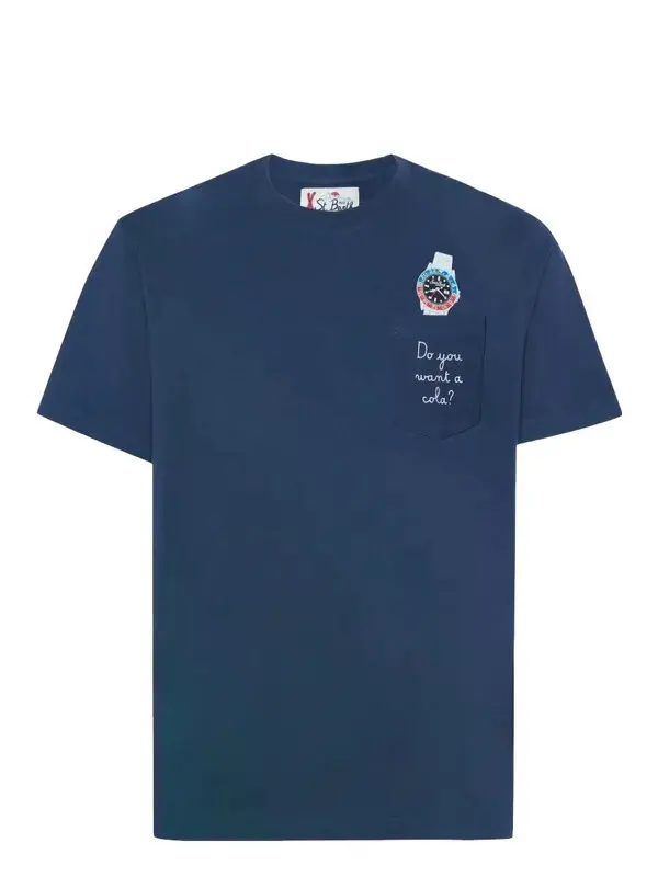MC2 SAINT BARTH Connor Watch-print Chest-pocket T-shirt - Blue