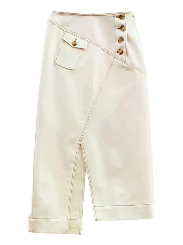 REJINA PYO Astrid Button Slit Midi Denim Skirt - Neutrals