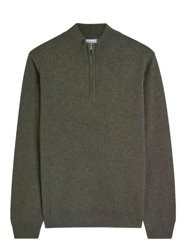 Sunspel Knitted Zip-up Sweater - Green