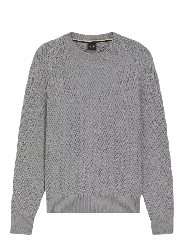BOSS Textured Crew Neck Sweater - Grey
